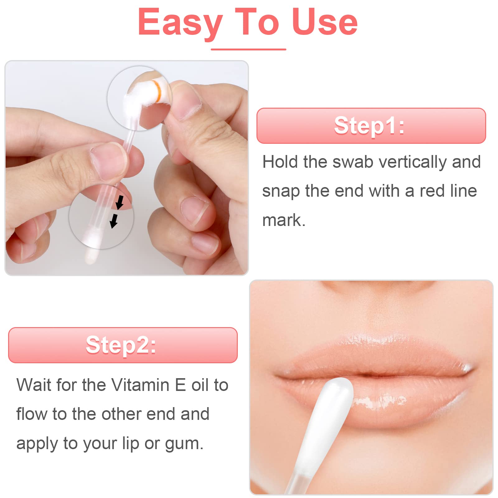 100PCS Vitamin E Stick Swab, Kugge Disposable VE Lip Oil Q-tip with Free Storage Case, for Teeth Whitening, Lip Moisturizing and Anti-Allergy for Gum