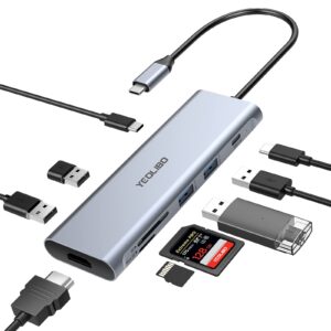 yeolibo 9-in-1 usb c hub multiport adapter, with 4k hdmi, 100w power delivery, usb-c and 3 usb-a 5gbps data port, micro sd/sd card reader, for macbook air, macbook pro, xps, type-c device