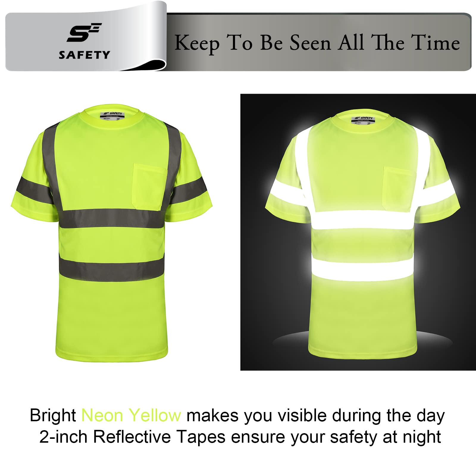 Hi Vis T Shirt Class 3 High Visibility Shirts for Men Safety Shirts with Reflective Strips and Pocket Breathable Construction Work Mesh Short Sleeve Yellow L