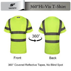 Hi Vis T Shirt Class 3 High Visibility Shirts for Men Safety Shirts with Reflective Strips and Pocket Breathable Construction Work Mesh Short Sleeve Yellow L