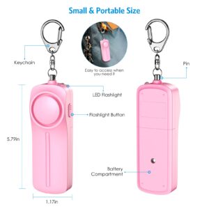 Safety Keychain Set for Women and Kids, 4 Pcs Safety Keychain Accessories, Self Defense Keychain Set for Girls with Safe Sound Personal Alarm, No Touch Door Opener, Whistle and Bottle Opener, Pink