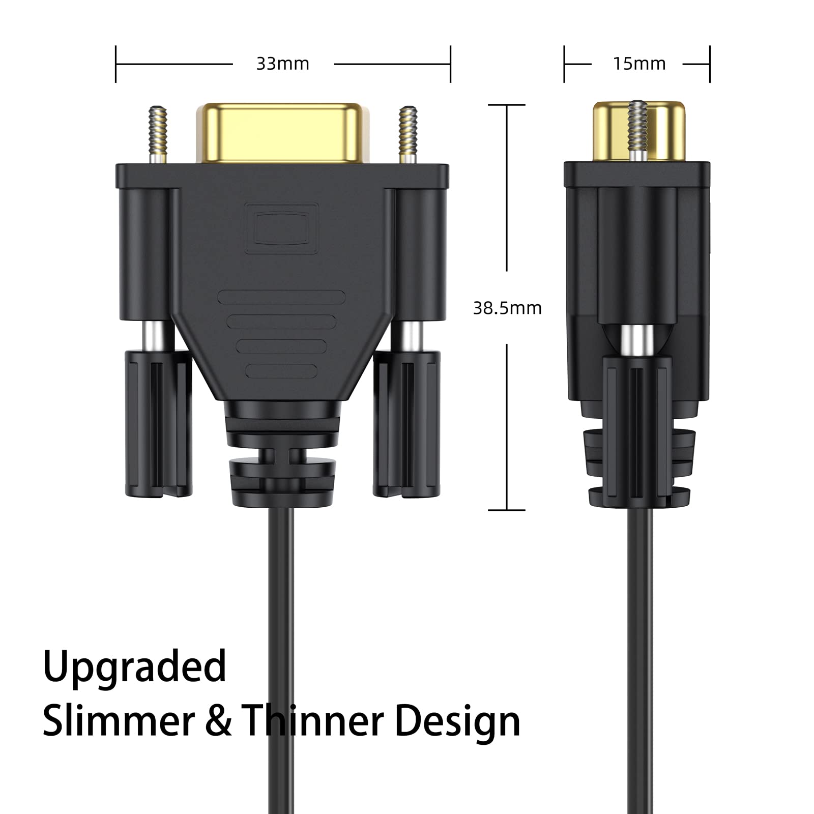 DteeDck VGA Cable 3FT, VGA to VGA Monitor (Ultra Thin Cable) Male to Male 15 Pin Full HD 1080P@60Hz Black Cord