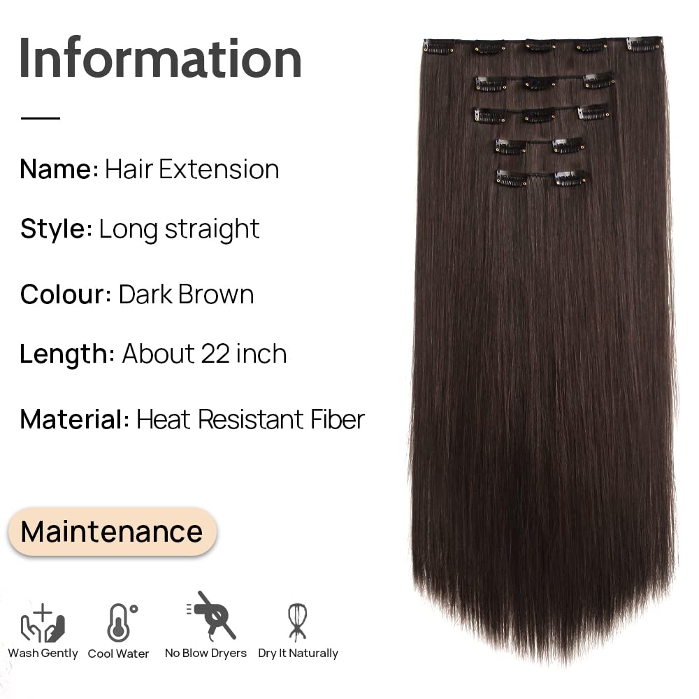 Dark Brown Hair Extensions StrRid Clip in Hair Extension Straight 22"Long Synthetic Black Thick Clips on Hair Piece for Women 5PCS Blonde Curly Wavy 18"Cheap White Natural Full Head 5 Oz