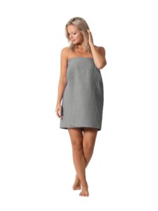 turkish linen women’s waffle spa body wrap with adjustable closure (small-medium, light gray)