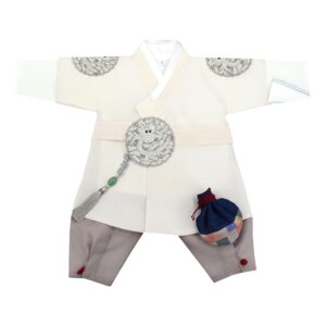 korean hanbok boy baby traditional kings design clothing set beige 100th days to 8 ages ddb003 (100th days hanbok)