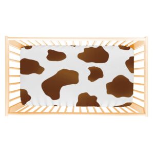 angeljuan fitted crib sheet, cow print,brown spots on a white cow skin, mattress sheet for standard crib size, microfiber silky soft toddler mattress sheet, 28"x 52"x 8",sheet for boys girls