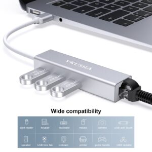 USB to Ethernet Adapter, 3 USB 3.0 Ports with RJ45 Gigabit Ethernet Adapter, USB 3.0 Hub and 1000Mbps Network Adapter Support Windows, Chromebook, Mac, Linux (USB C Adapter Included)