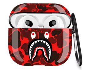 shark teeth camo softshell silicone air pods imd case for airpods 3rd generation [2021 release] , airpods charging & wireless charging case protective cover and skin supreme gift (red)