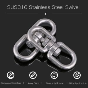 AMYSPORTS Heavy Stainless Swivel Eye Ring Steel Hanging Swivels Eye Connector Double Ended Swivel Eye Marine SUS316 Loop Dia 6mm 3/13inch 330lbsf 4pcs