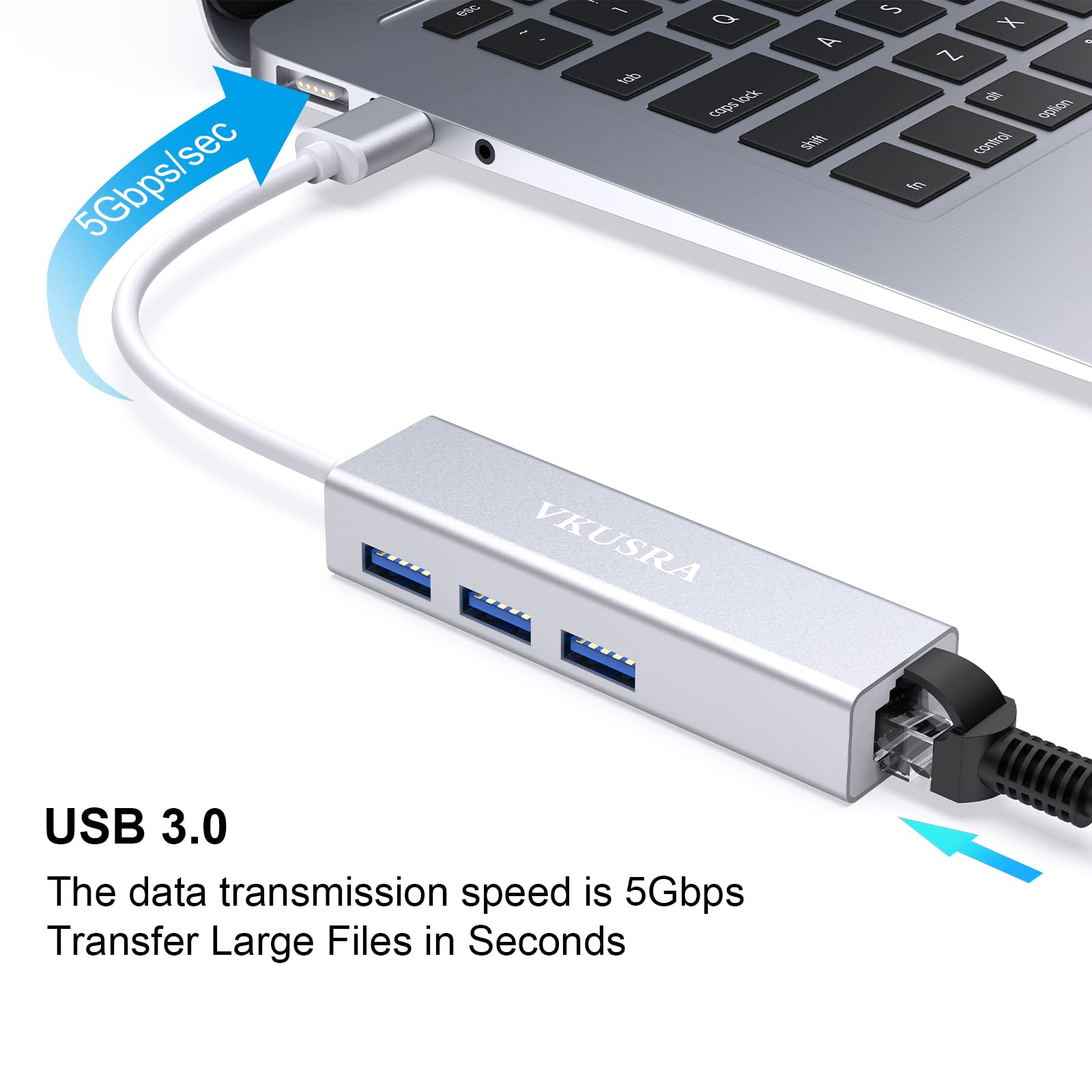 USB to Ethernet Adapter, 3 USB 3.0 Ports with RJ45 Gigabit Ethernet Adapter, USB 3.0 Hub and 1000Mbps Network Adapter Support Windows, Chromebook, Mac, Linux (USB C Adapter Included)