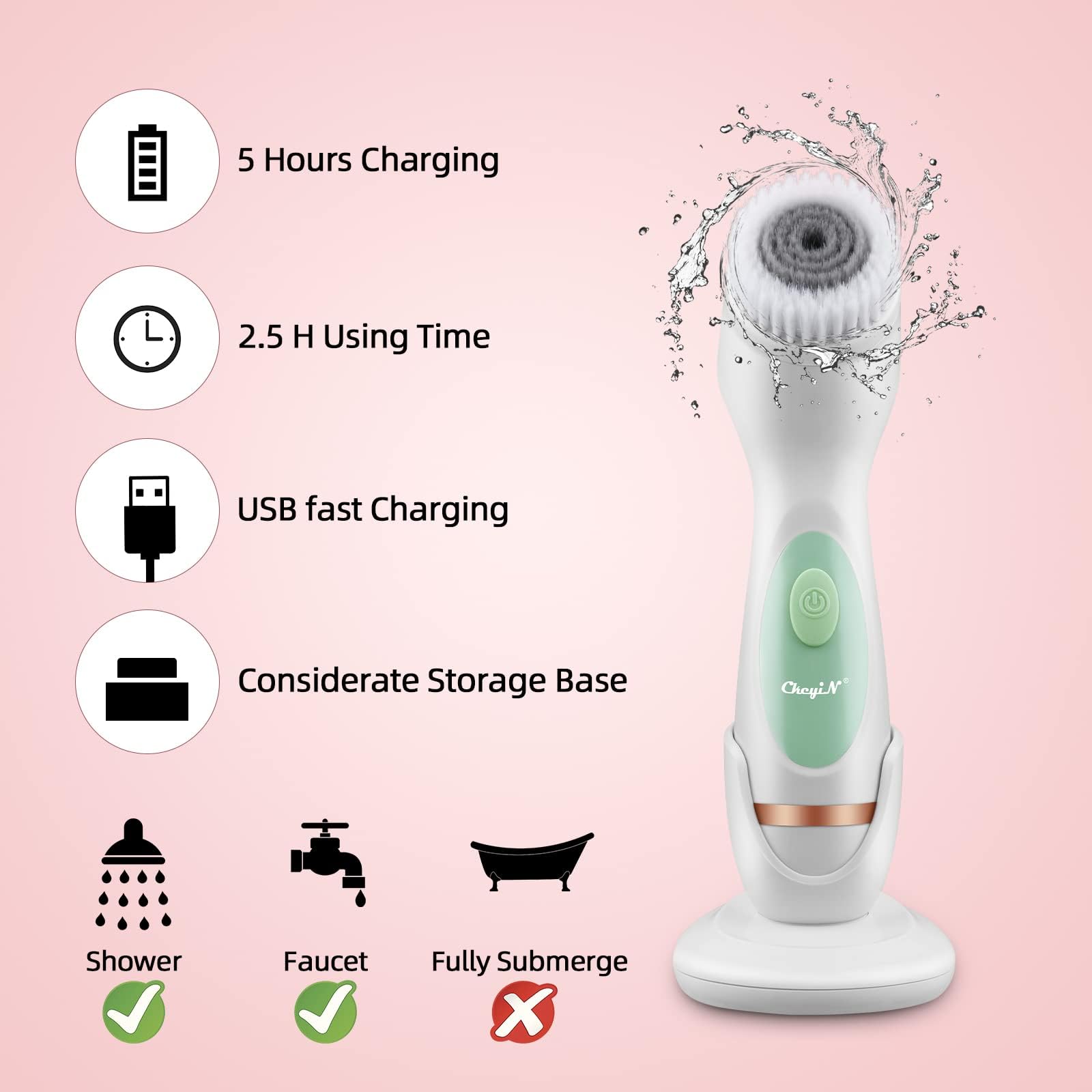 Facial Cleansing Brush, CkeyiN 3 in 1 Electric Exfoliating Spin Cleanser Device USB Rechargeable and Waterproof Exfoliation Rotating Spa Machine Facial Cleanser Massager for Women