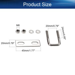 Bettomshin 4Pcs U-Bolts 304SS, 0.79inch(20mm) Width x 0.94inch(24mm) Thread Length Square U Bolts M6 w Washers and Nuts for Replacement Parts Accessories Ski Boat Fishing Boat Sailboat Trailer