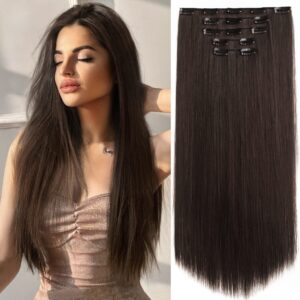 Dark Brown Hair Extensions StrRid Clip in Hair Extension Straight 22"Long Synthetic Black Thick Clips on Hair Piece for Women 5PCS Blonde Curly Wavy 18"Cheap White Natural Full Head 5 Oz