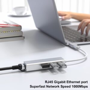 USB to Ethernet Adapter, 3 USB 3.0 Ports with RJ45 Gigabit Ethernet Adapter, USB 3.0 Hub and 1000Mbps Network Adapter Support Windows, Chromebook, Mac, Linux (USB C Adapter Included)