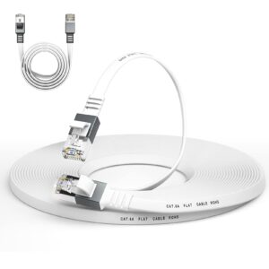 cat-6a ethernet cable 100 ft,durable flat internet network lan cable with 1.5ft short patch cord, slim high speed gigabit computer wire with rj45 connectors, faster than cat6/cat5e/cat5 cable - white