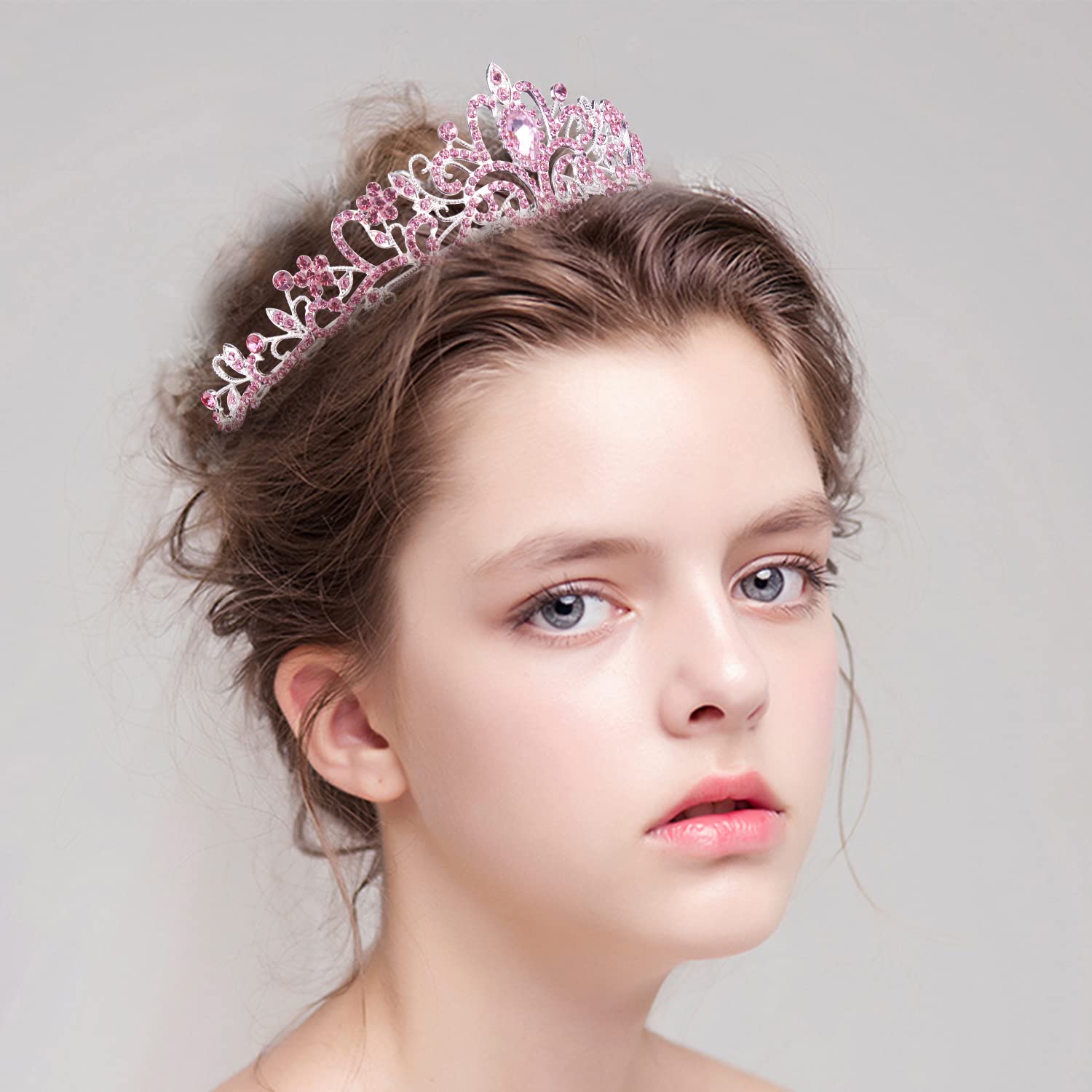 Chanaco Pink Tiara Crown - Girls' Princess Birthday Crown, Women's Crystal Wedding/Halloween Headpiece