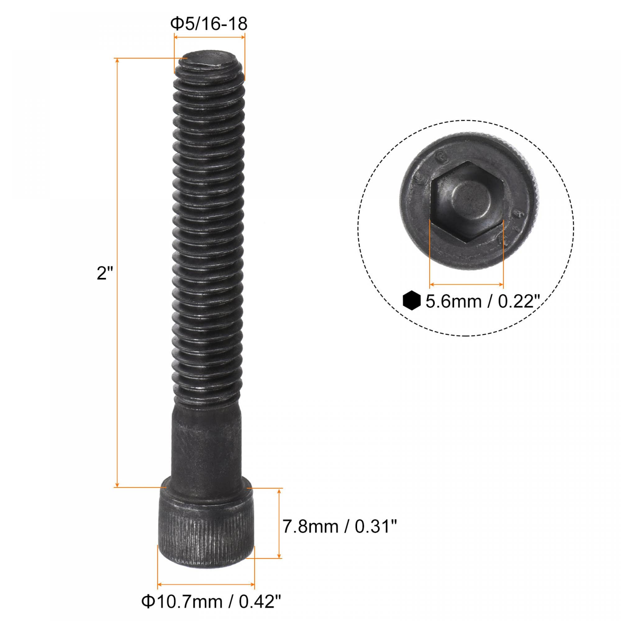 uxcell 5/16-18x2" Hex Socket Head Cap Screw Bolts 12.9 Grade Alloy Steel 10pcs