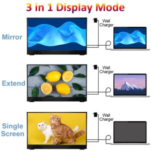 HONGO Touchscreen Portable Monitor for Laptop Computer Travel Monitor HDMI USB C FHD 1080P 14” Dual Screen with Speakers for Macbookpro Phone Switch