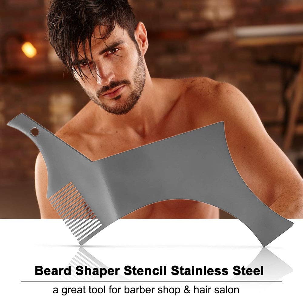 Duisger Beard Shaper Stencil Stainless Steel Beard Shaping Guide & Styling Tool for Perfect Line up & Edging Works with Beard Trimmer or Razor for Beard & Facial Hair, Silver