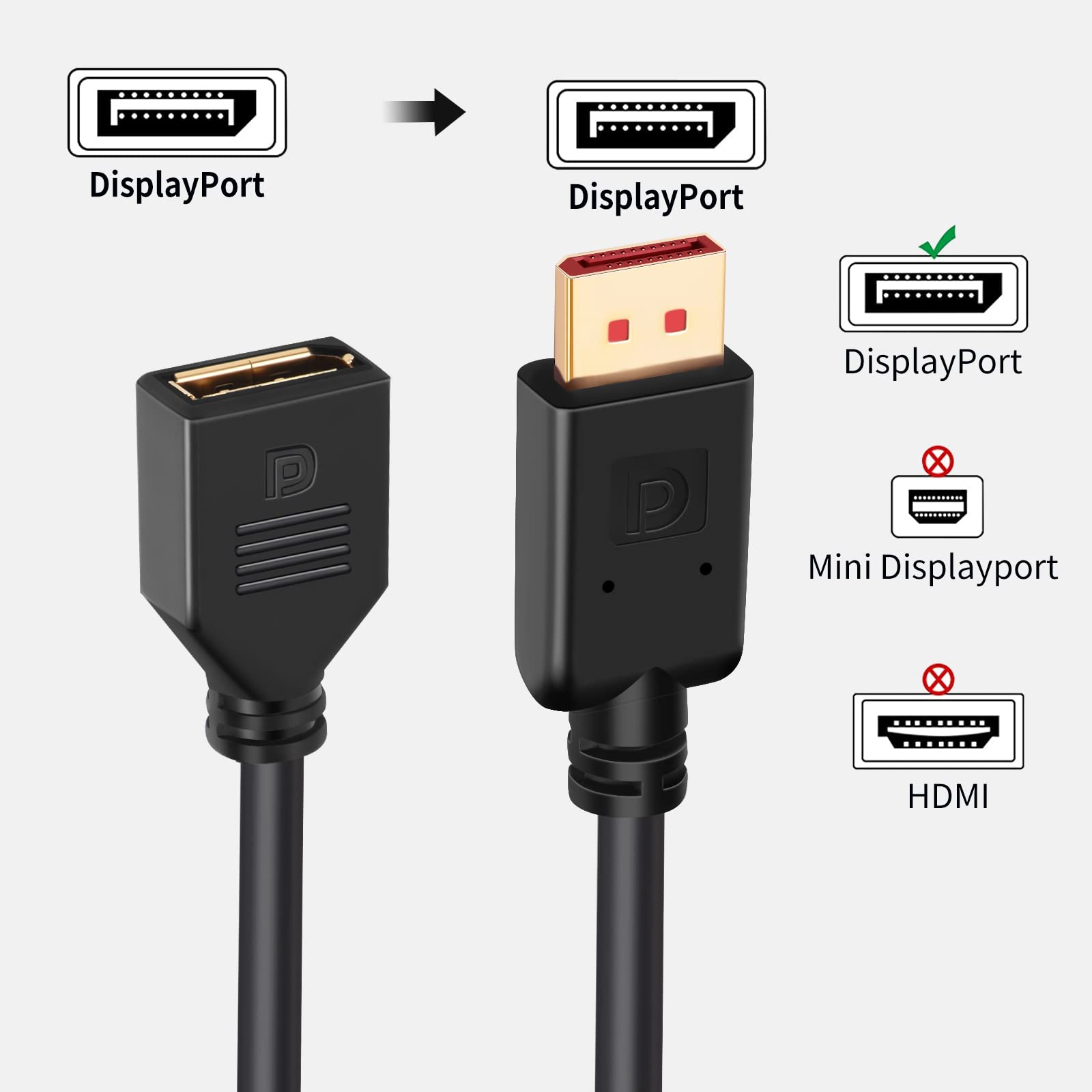 FUJIAXUN Displayport Extension Cable 1FT,4K DP Extender Cable(4K@60Hz,2K@144Hz, 2K@165Hz), Straight DP Male to DP Female 1.2 Cable,Compatible with Computer Desktop Laptop PC Monitor (Type-s)