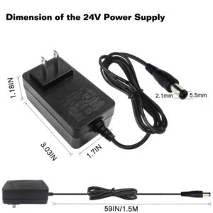 PryEU 36W DC Power Supply 24V 1.5A AC Adapter UL Listed Wall Mounted with 12PCS Replacement Tips (for 24-Volt Devices Only)