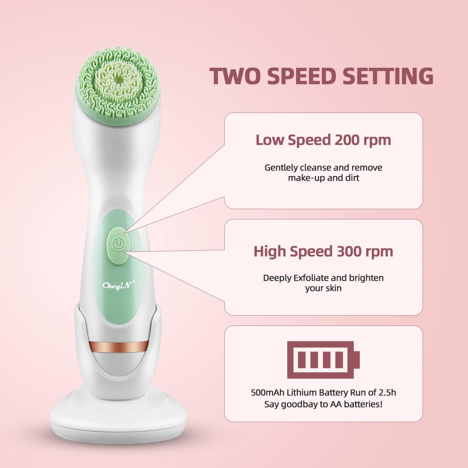 Facial Cleansing Brush, CkeyiN 3 in 1 Electric Exfoliating Spin Cleanser Device USB Rechargeable and Waterproof Exfoliation Rotating Spa Machine Facial Cleanser Massager for Women