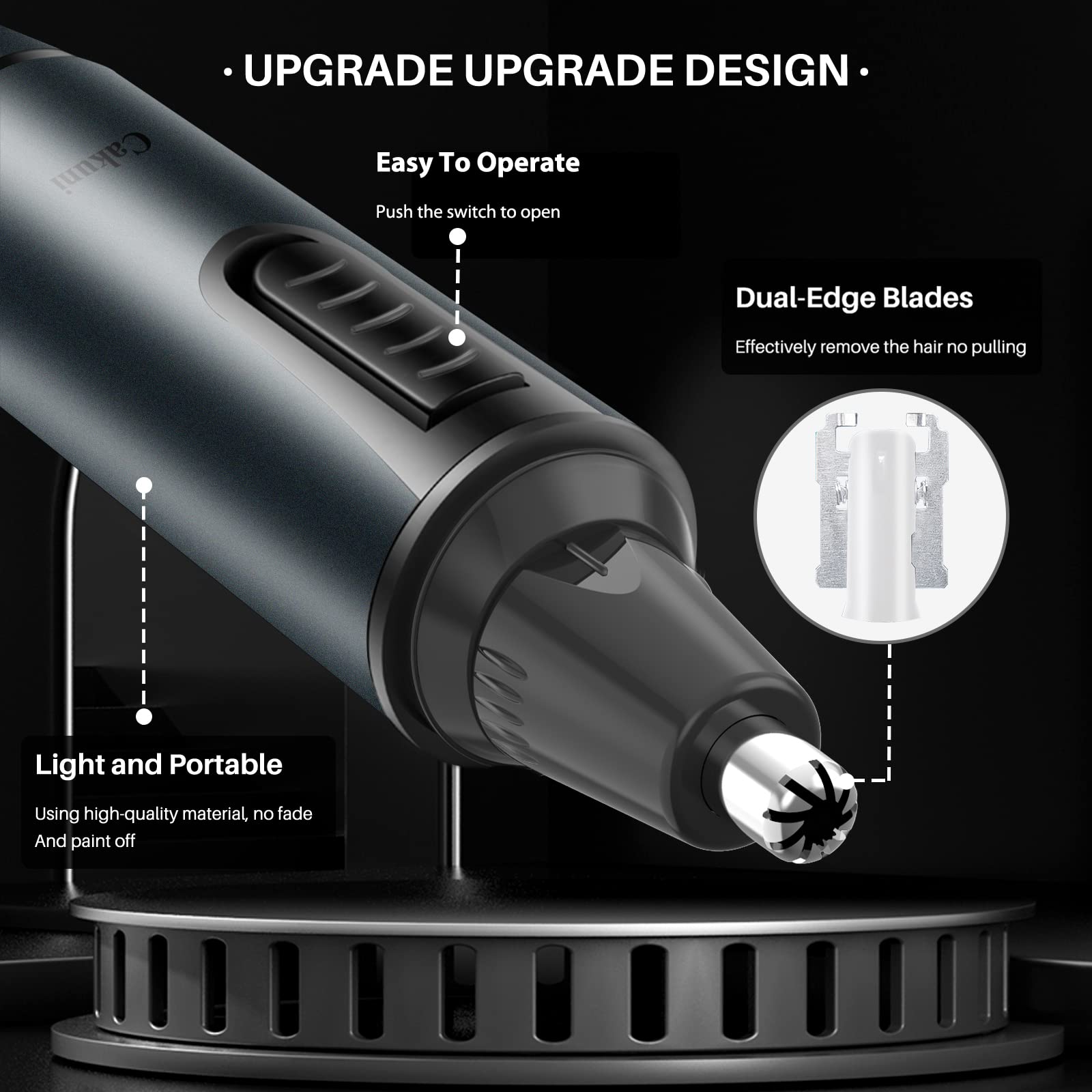 Nose Hair Trimmer Clipper - Upgrade Painless Nose Ear Eyebrow Trimmer for Men Women, Battery-Operated Dual Edge Blades Facial Trimmers with LED Light, Washable IPX7 Waterproof, Grey