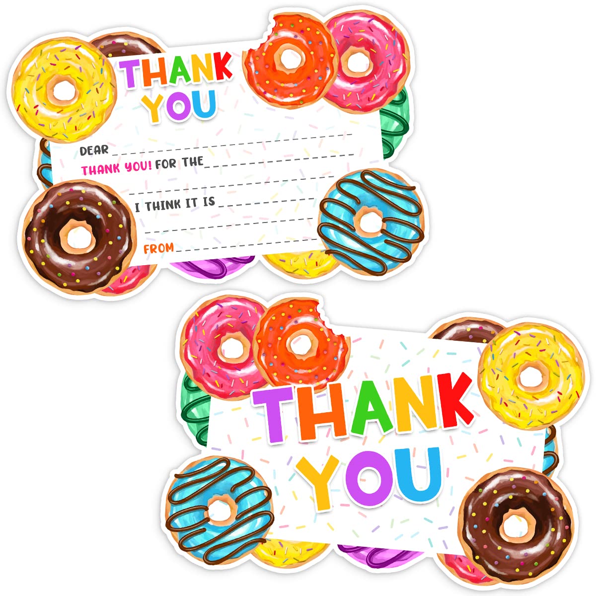 Simimi art Donut Kids Thank You Cards, Fill In Thank You Notes For Kid, 30 Thank You Cards 30 Envelopes