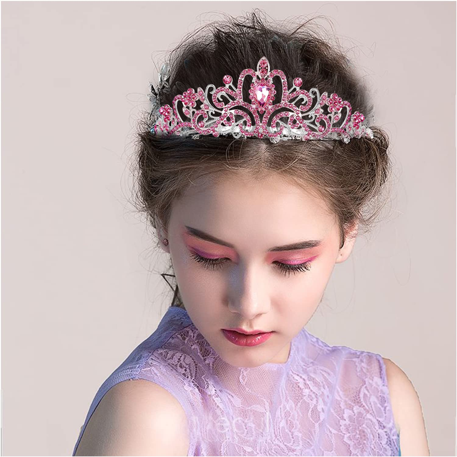 Chanaco Pink Tiara Crown - Girls' Princess Birthday Crown, Women's Crystal Wedding/Halloween Headpiece