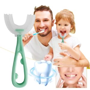 Simayixx Toothbrush Oral CareKids U Shaped Toothbrush with Silicone Brush Head Whitening Massage Toothbrush Whole Mouth Toothbrush with Handle for Kids 1-12 Years Old(B)