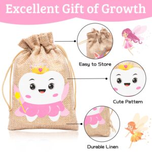 4Pcs Tooth Fairy Bag for Girls Pouch Tooth Fairy Keepsake Bag to Place Under Pillow Milk Teeth Container Box Personalized Lost Tooth Holder Baby Toddler Teeth Case for Baby Shower Birthday Gift