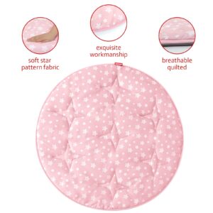 Moonsea Round Kids Play Mat Pink Star Nursery Rug for Baby Girl, Soft Crawling Non Slip Cushion Play Mat for Children Toddlers Bedroom and Princess Pop Up Play Tent, Diameter 40''