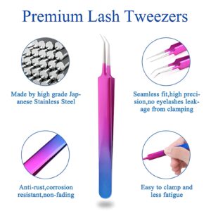 Arclon Isolation Lash Tweezers for Volume Eyelash Extension,Professional Precision Stainless Steel Las Purple 6.89inx1.5inx0.79in