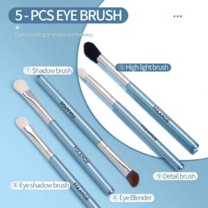 Makeup Brushes MAANGE 11 Pcs Premium Synthetic Travel Make up Brushes Set Eye Brushes Concealer Foundation Brushes for Liquid Powder Shadow with Makeup Sponge and Brush Cleaner (Blue)