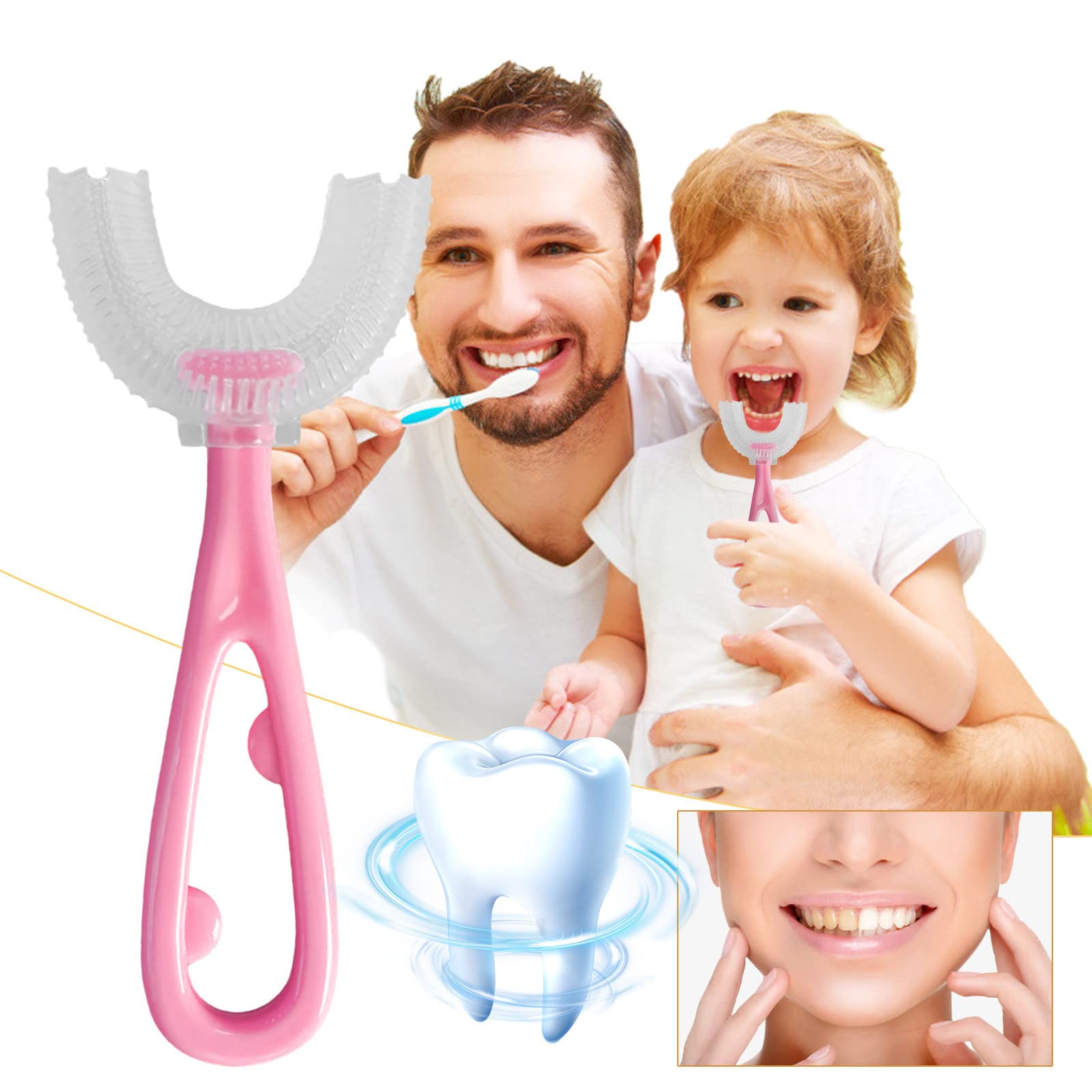 Simayixx Toothbrush Oral CareKids U Shaped Toothbrush with Silicone Brush Head Whitening Massage Toothbrush Whole Mouth Toothbrush with Handle for Kids 1-12 Years Old(C)