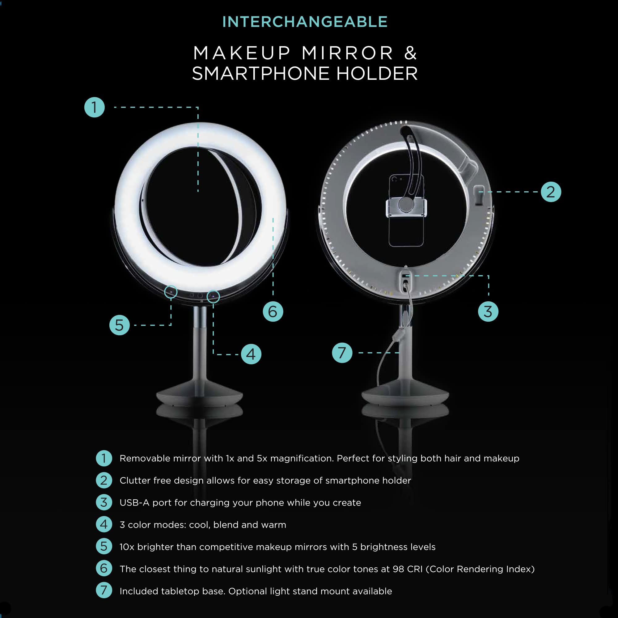 Ilios Lighting Beauty Ring Light - All-in-One Makeup Mirror & Ring Light co Created with Makeup by Mario / Mario Dedivanovic Ideal for Makeup Artists, Content Creators & Beauty Lovers