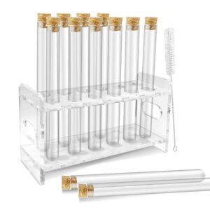 12 pcs glass test tubes, 20x200mm glass tubes with cork stoppers and rack for scientific experiment, plants, candy beads liquid storage and home party decorations