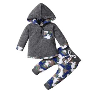 focici toddler baby boy clothes infant spring winter outfits pocket hoodie sweatshirt dinosaur pants grey blue 18-24 months