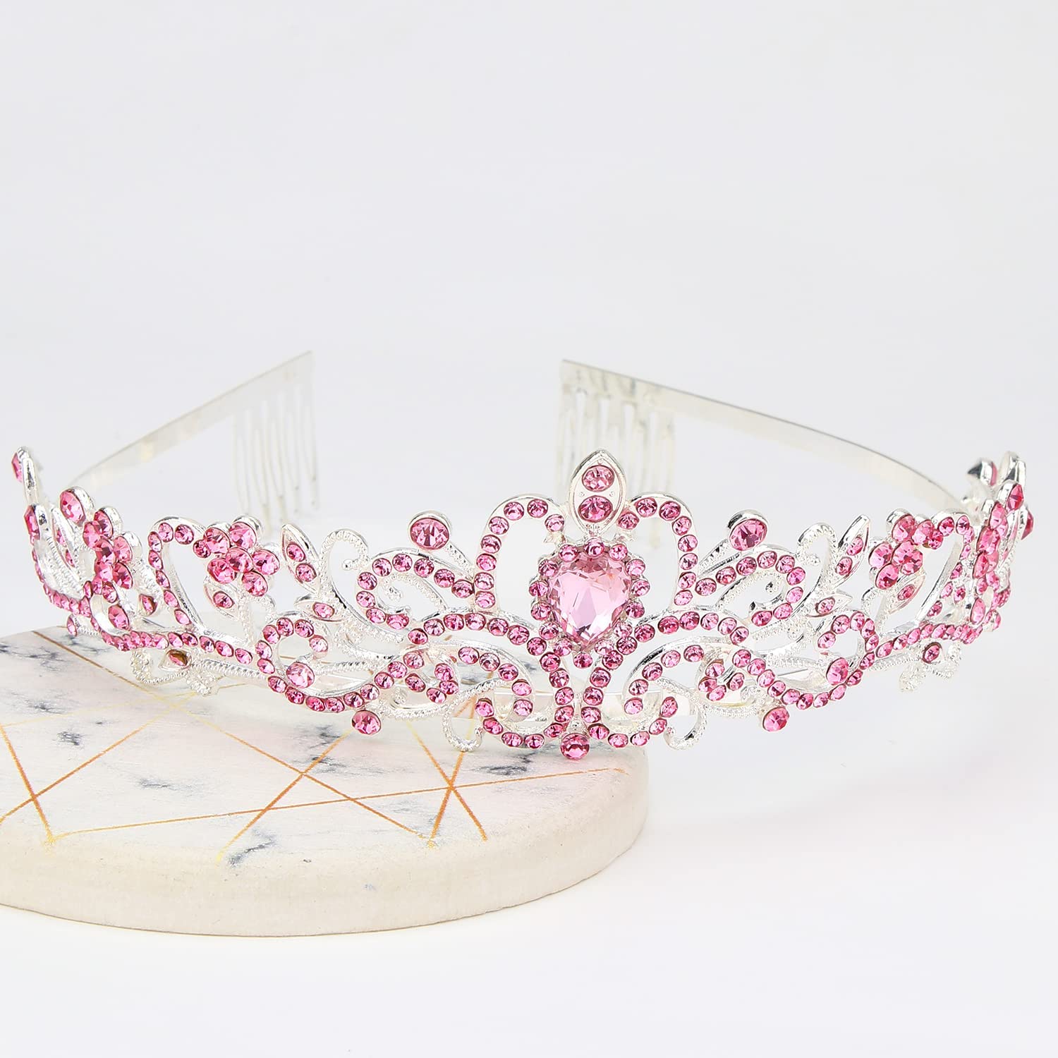 Chanaco Pink Tiara Crown - Girls' Princess Birthday Crown, Women's Crystal Wedding/Halloween Headpiece