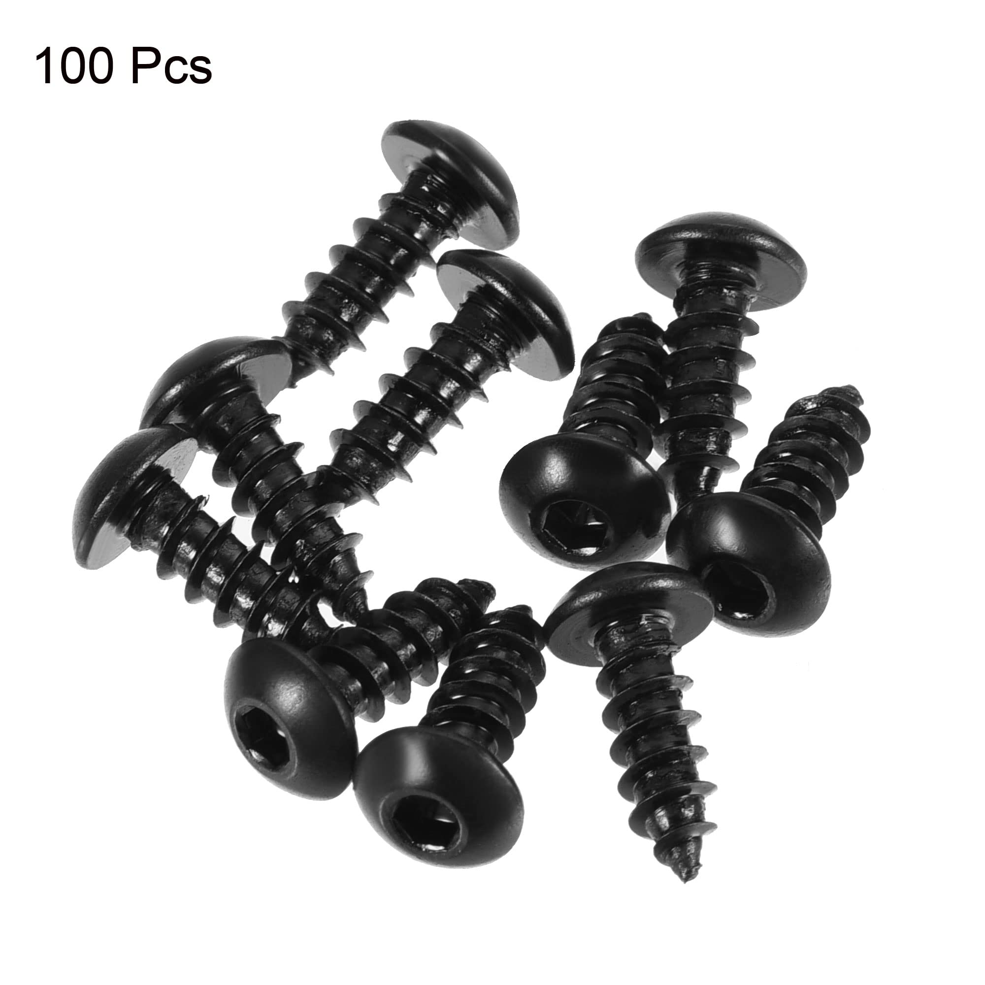 uxcell Hex Socket Self Tapping Screws, M4 x 12mm Carbon Steel Wood Screw 100pcs