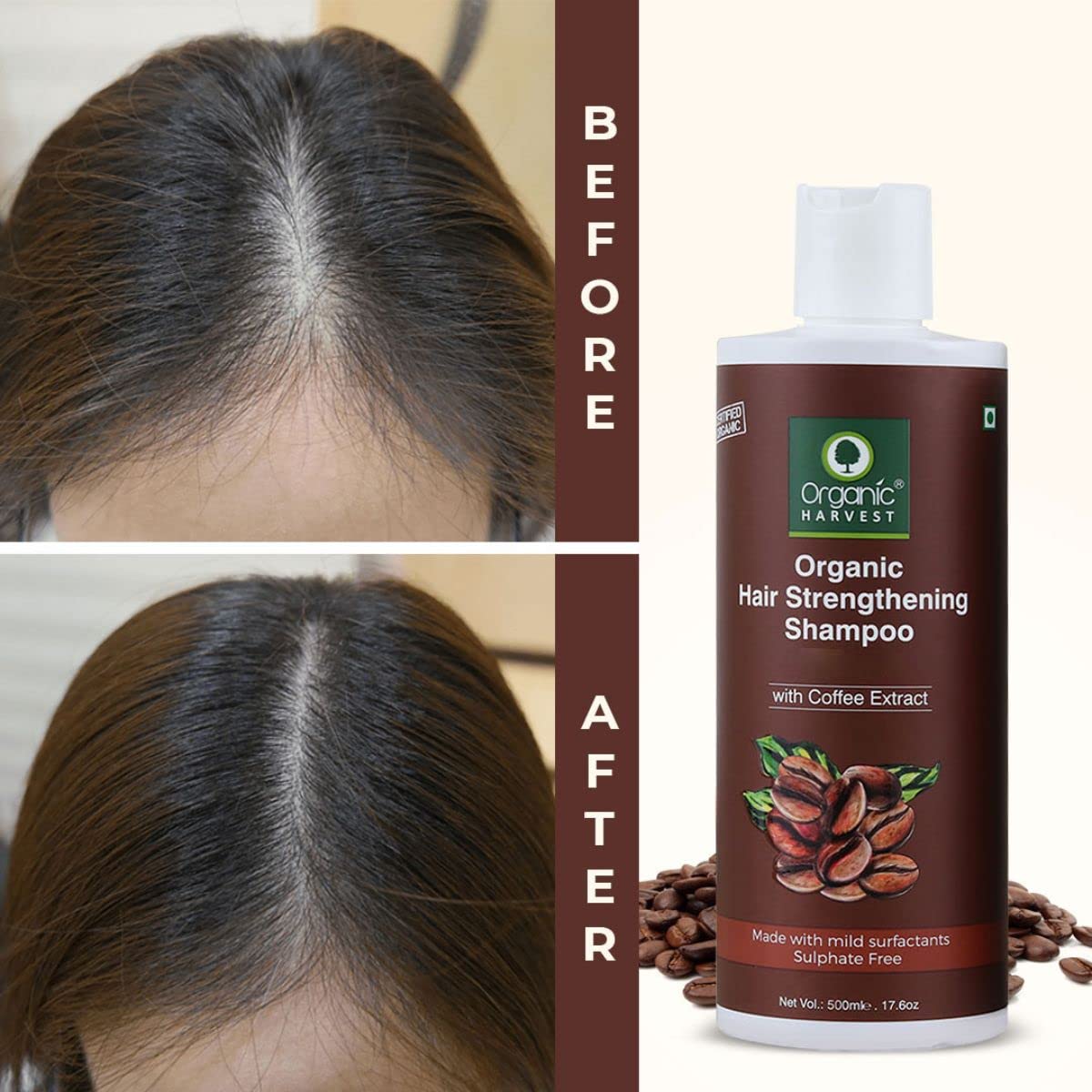 Organic Harvest Coffee Shampoo For Hair Fall Control & Hair Growth, Hair Strengthening Shampoo for Women - 500ml