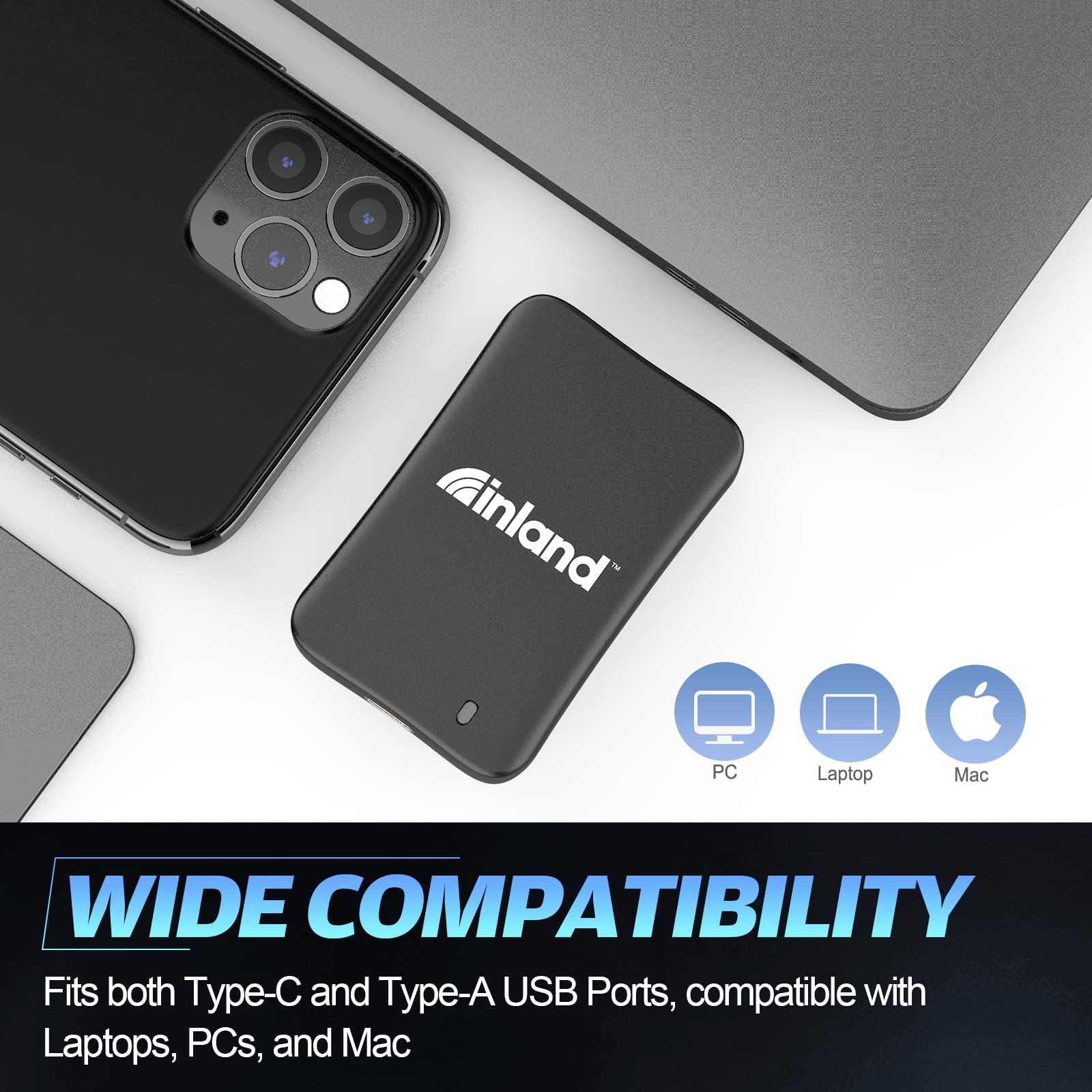 INLAND Platinum 1TB External SSD USB3.2 Type-C, Read/Write Speed up to 1100MB/s and 1000MB/s, Portable Solid State Drive with Type-C to C & Type-C to A Cable for PC/Laptop/Windows/Mac OS/ PS4/ PS5