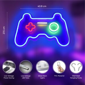 gaming controller neon sign | 16 x 10.8 inch led light sign for wall decor, gaming room, & bedroom | playstation or xbox gamer decorations for kids, teens, adults