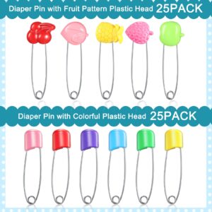 50 Pieces Diaper Pins Baby Safety Pins 2.4 inch with Locking Closure Stainless Steel Nappy Pins with Storage Box