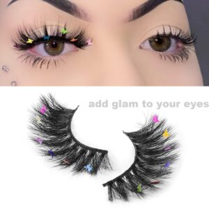 gootrades Butterfly Lashes Rainbow Flutter Splashes False Eyelashes,20mm Handmade 3D Faux Mink Hair Wispy Fluffy Lash for Daily Halloween Cosplay Costume Eyelashes (5 Pairs)