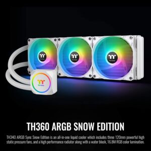 Thermaltake TH360 ARGB Motherboard Sync Snow Edition Intel LGA1700 Ready/AM5/AMD All-in-One Liquid Cooling System 360mm High Efficiency Radiator CPU Cooler CL-W302-PL12SW-B, White