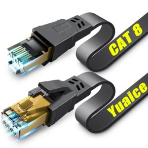 yuaice cat 8 ethernet cable - 6ft high speed flat internet network cable - multiple size options (3ft-100ft) - professional lan cable - gold plated rj45 connector - shielded for indoor & outdoor use