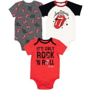 rolling stones infant baby boys 3 pack bodysuits red/grey 24 months