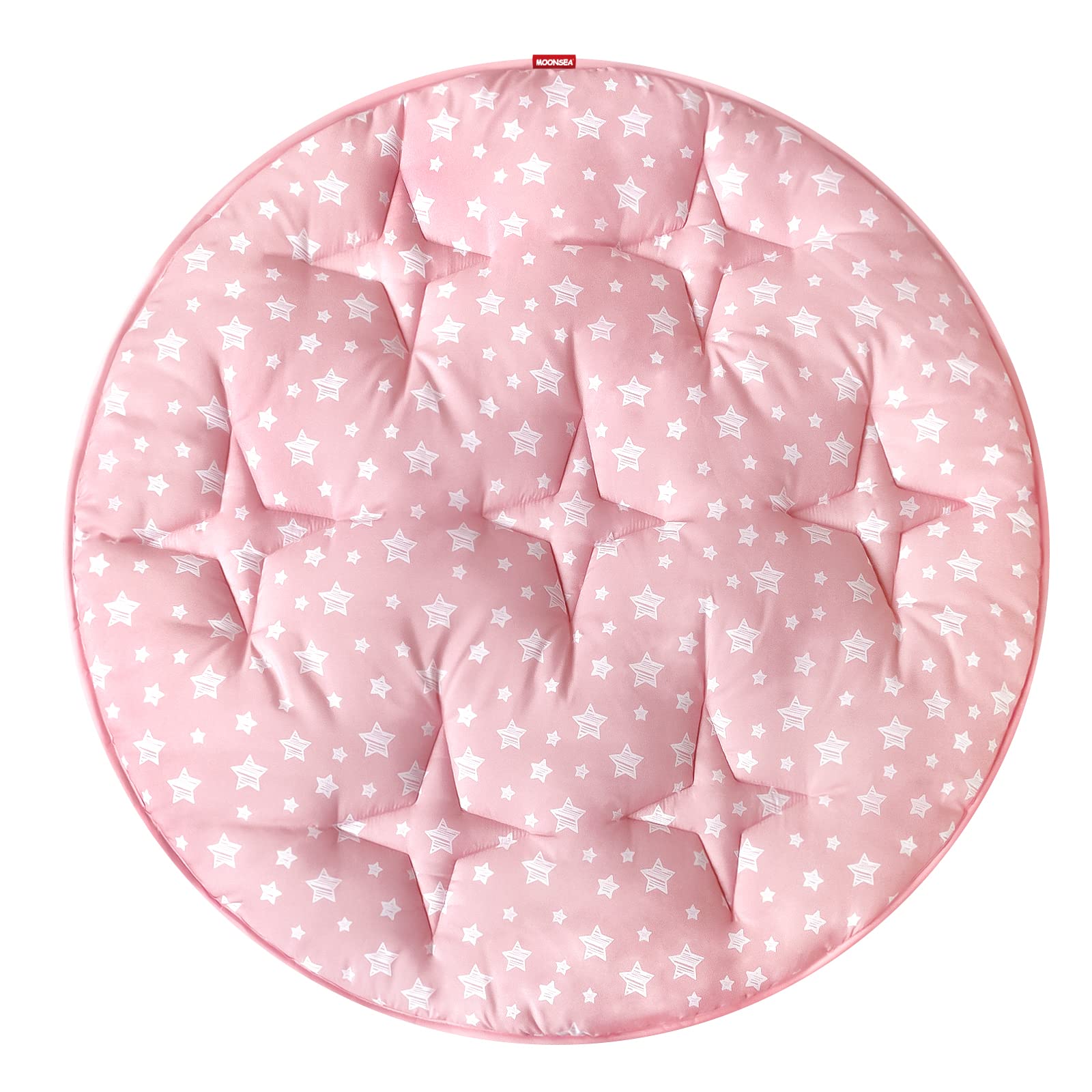 Moonsea Round Kids Play Mat Pink Star Nursery Rug for Baby Girl, Soft Crawling Non Slip Cushion Play Mat for Children Toddlers Bedroom and Princess Pop Up Play Tent, Diameter 40''