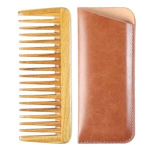 onedor handmade 100% natural green sandalwood hair combs - anti-static sandalwood scent natural hair detangler wooden comb (extra wide tooth pocket comb)